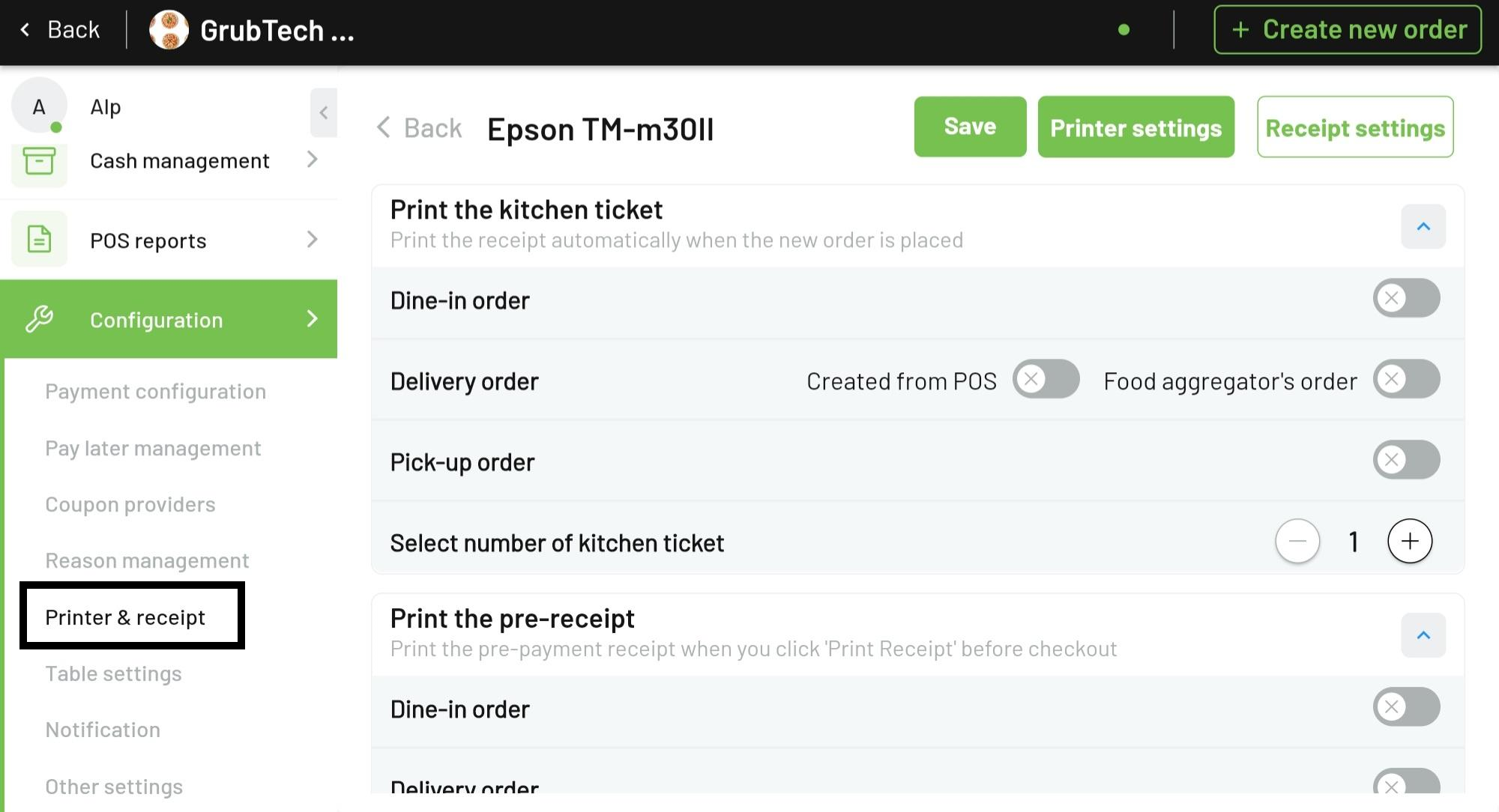 Enable footer note on the receipt