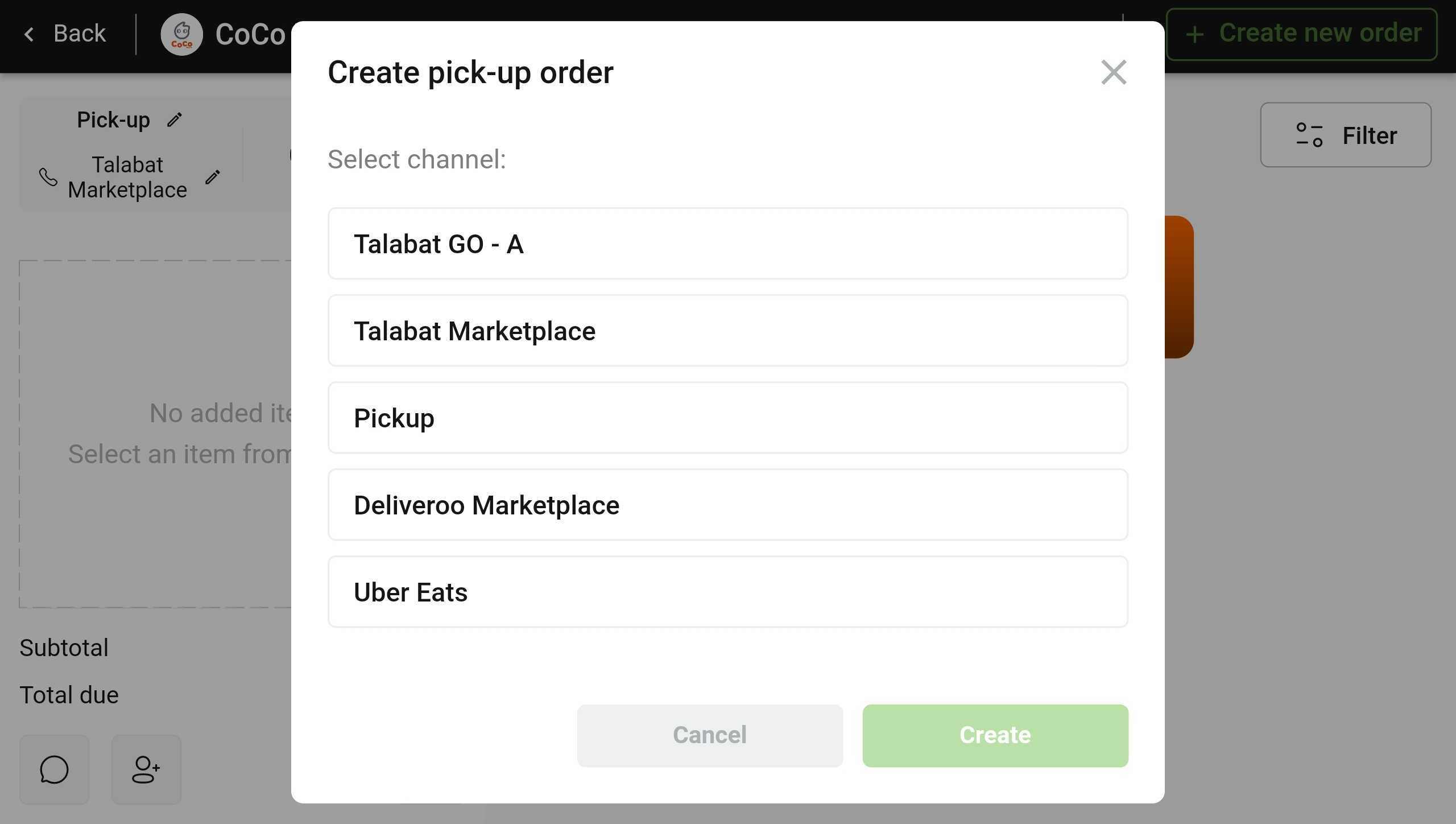 Prepare a Pick-up order (Manually punch in an order)